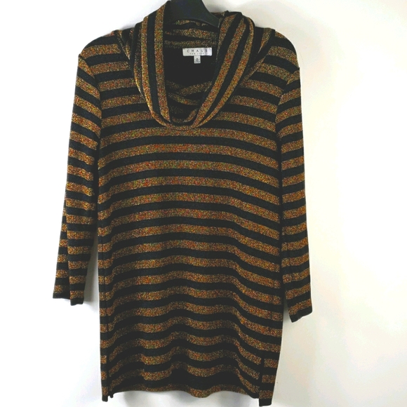 Chaus | Tops | Chaus New York Black Metallic Gold Tunic Top | Poshmark